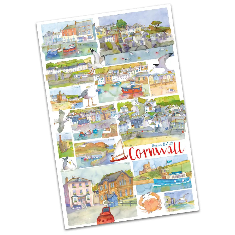Emma Ball Cornwall tea towel (Charlestown) – Atishoo Gallery